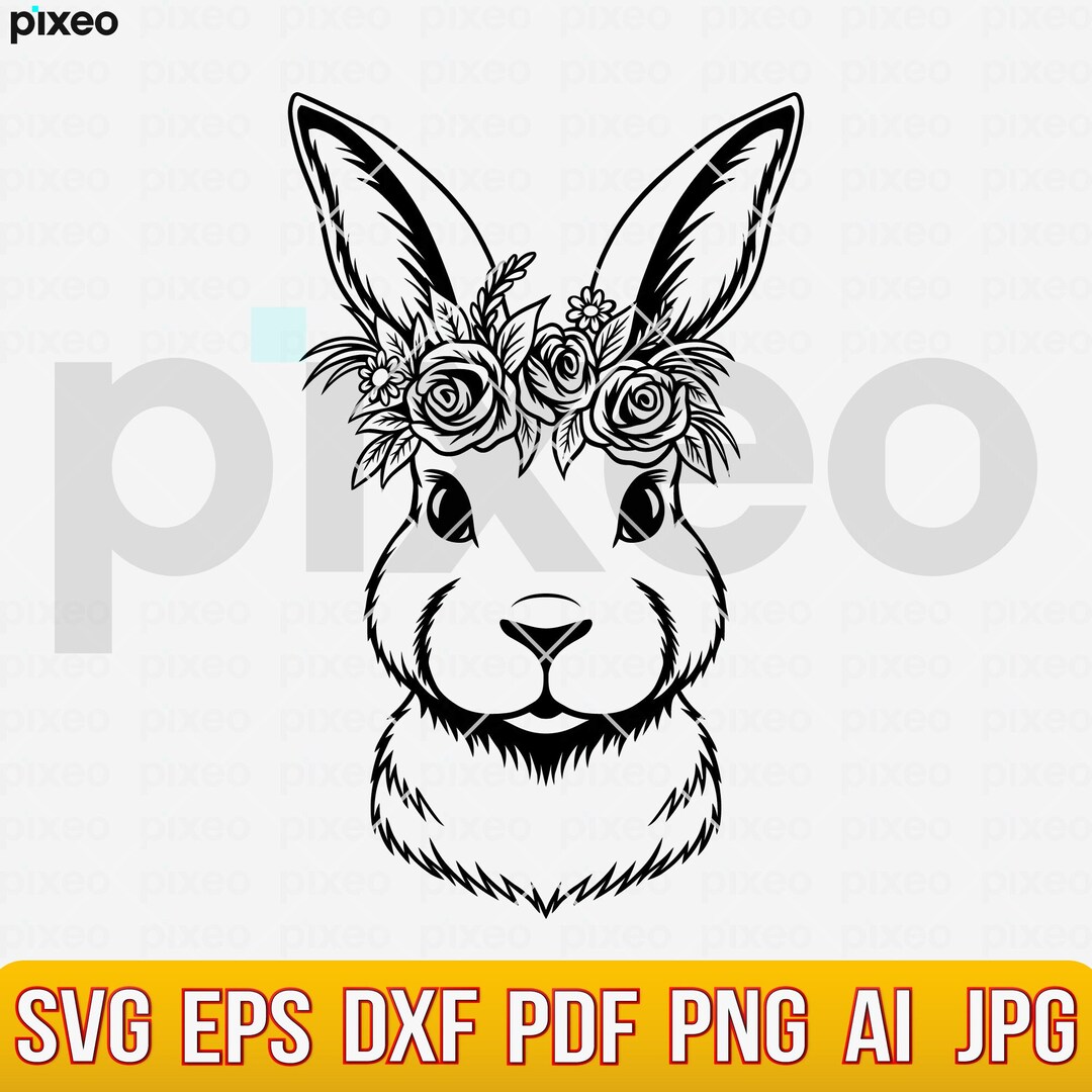 Bunny With Flowers Svg, Floral Bunny Svg, Rabbit Svg, Easter Bunny Svg ...