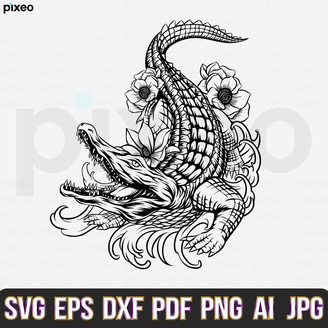 Floral Alligator SVG: Crocodile Clipart, Shirt Design (digital Download ...
