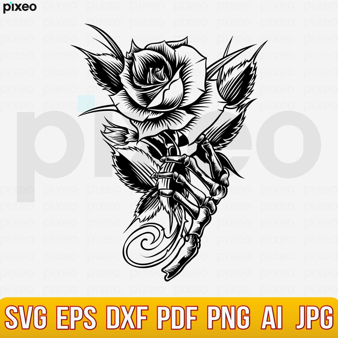 Skeleton Hand Rose Svg, Hands Death Svg, Skull Rose Svg, Flower Tattoo ...