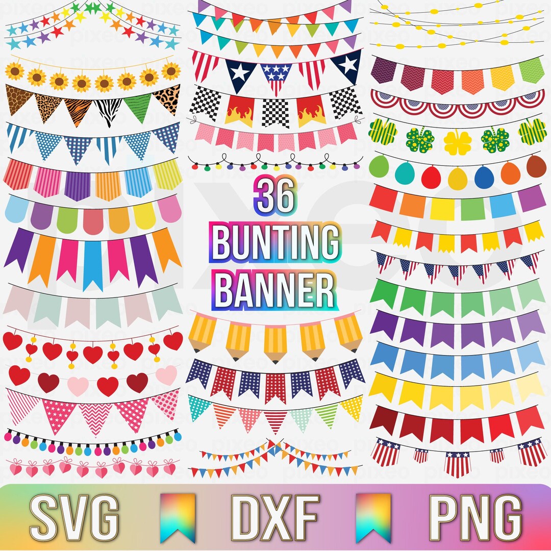Bunting Banner SVG Bundle: Party Flags Clipart (digital Download ...