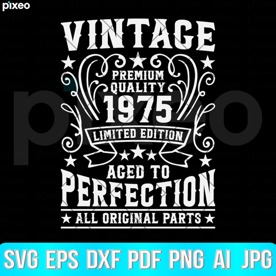 50th Birthday Vintage 1975 SVG: Aged to Perfection Design (digital ...