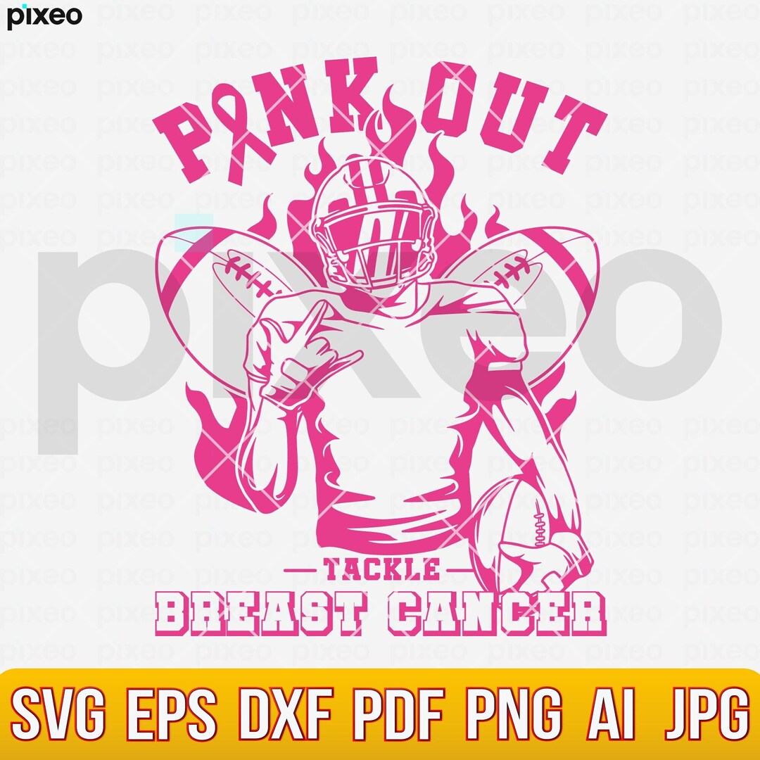 Football Player Svg Pink Out Svg Tackle Breast Cancer Svg - Etsy