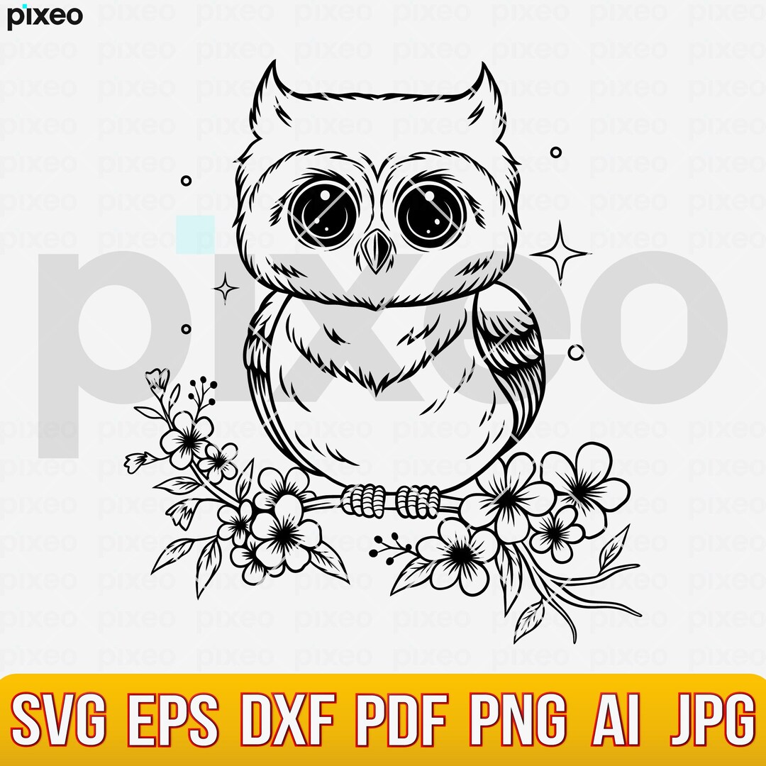 Baby Owl With Flowers SVG: Cricut Cut File (digital Download) - Etsy
