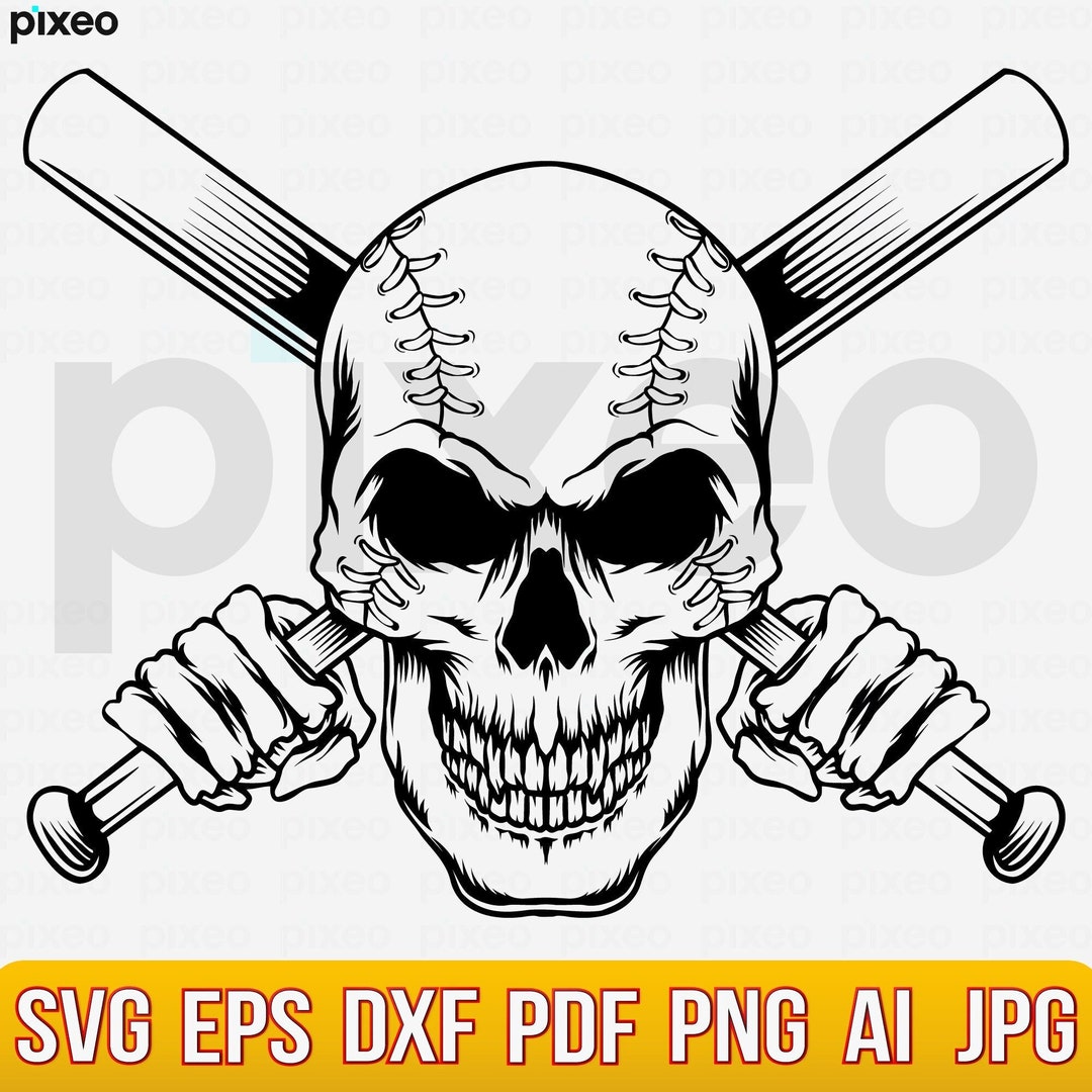 Baseball Skull With Crossed Bats Svg, Skull Svg, Baseball Svg, Softball ...