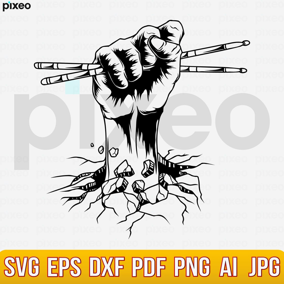 Drummer Hand SVG: Drumsticks, Rockstar Clipart (PNG, PDF) - Etsy