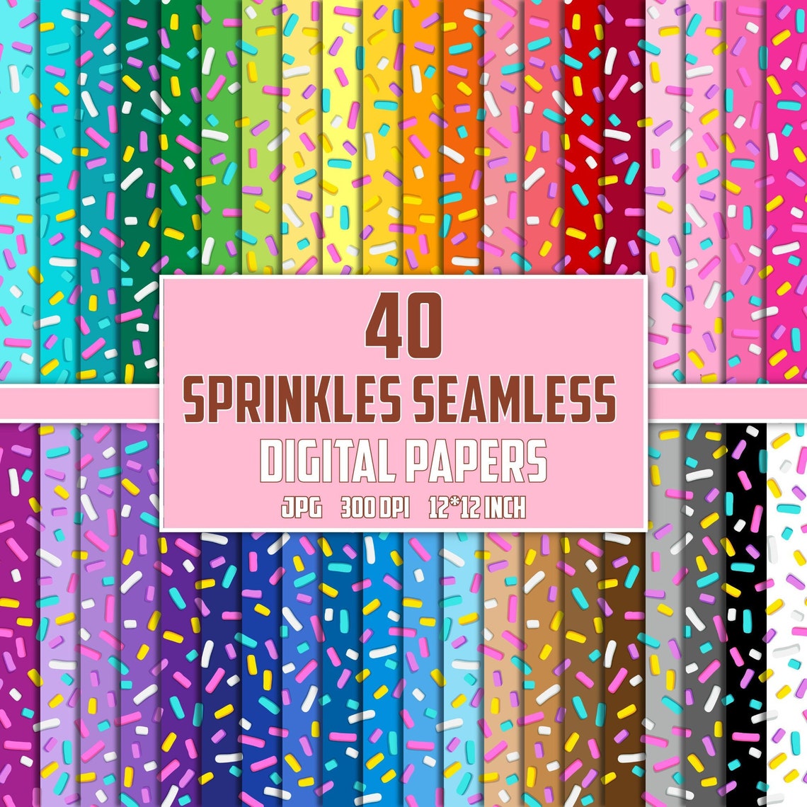 Donut Sprinkles Digital Papers: Seamless Patterns for Scrapbooking (JPG ...