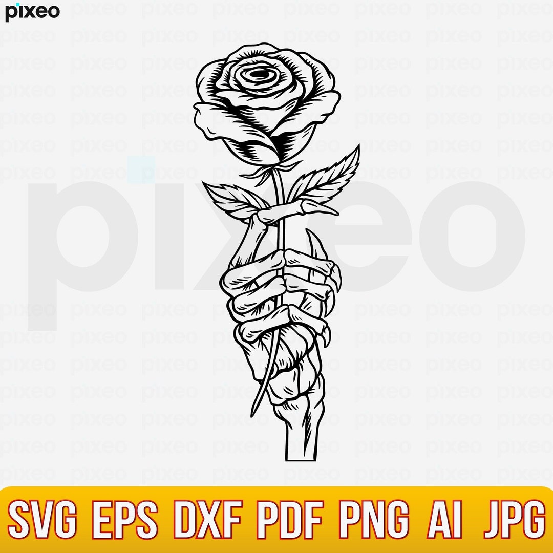 Skeleton Hand Rose Svg, Hands Death Svg, Skull Rose Svg, Flower Tattoo ...