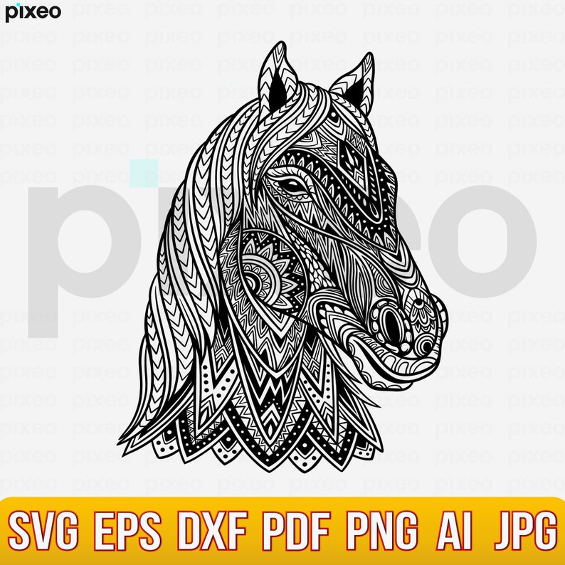 Horse Mandala SVG: Zentangle Horse Clipart, Cricut Cut File (digital ...