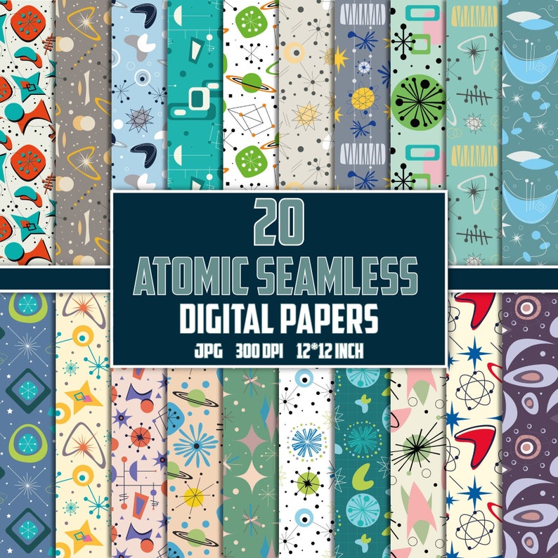 Atomic Digital Papers Mid Century Digital Papers Atomic - Etsy