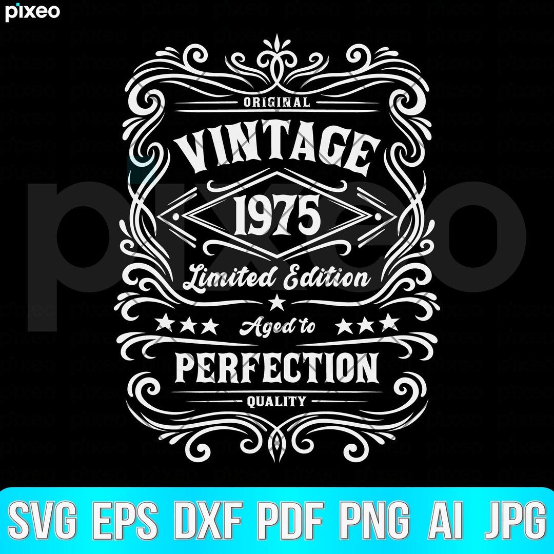 50th Birthday Vintage 1975 SVG: Aged to Perfection Design (digital ...