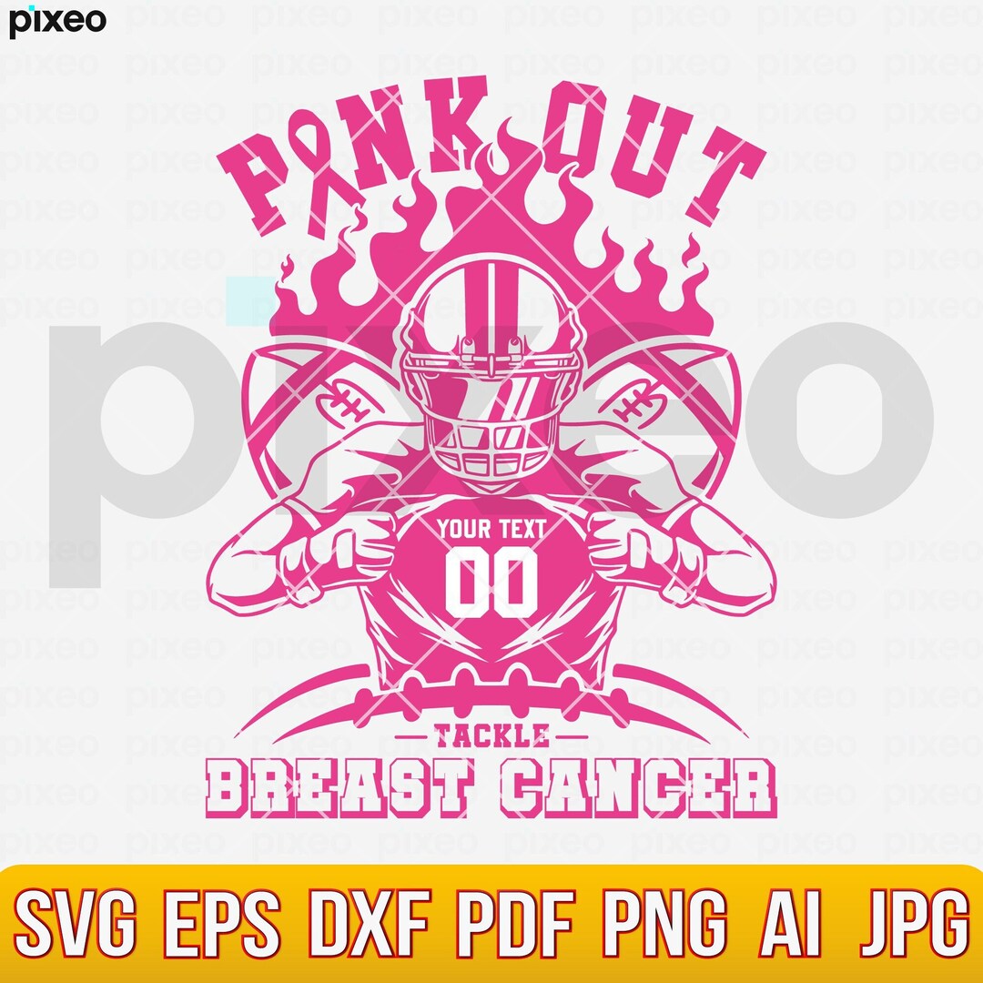 Football Player Svg, Pink Out Svg, Tackle Breast Cancer Svg, Football ...