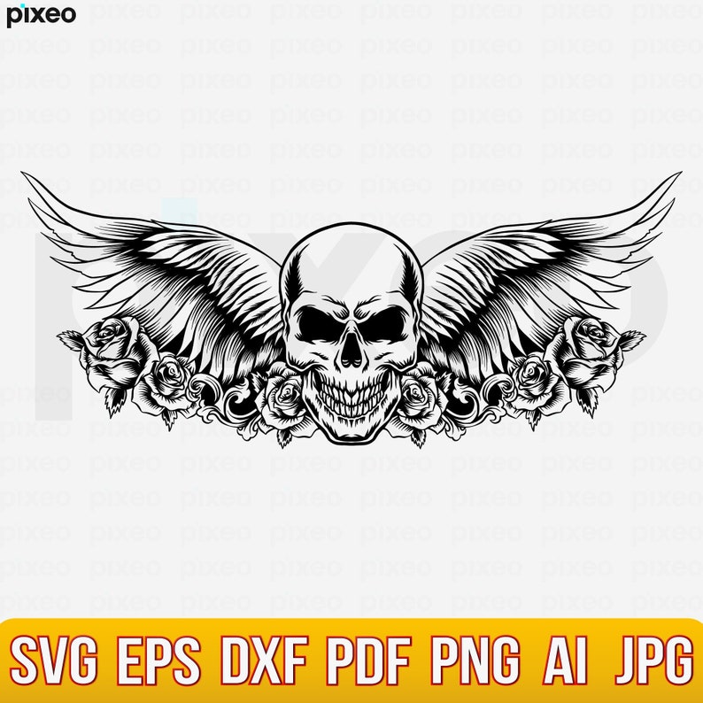 Skull With Wings SVG Skull With Flowers SVG Skull SVG Skull - Etsy