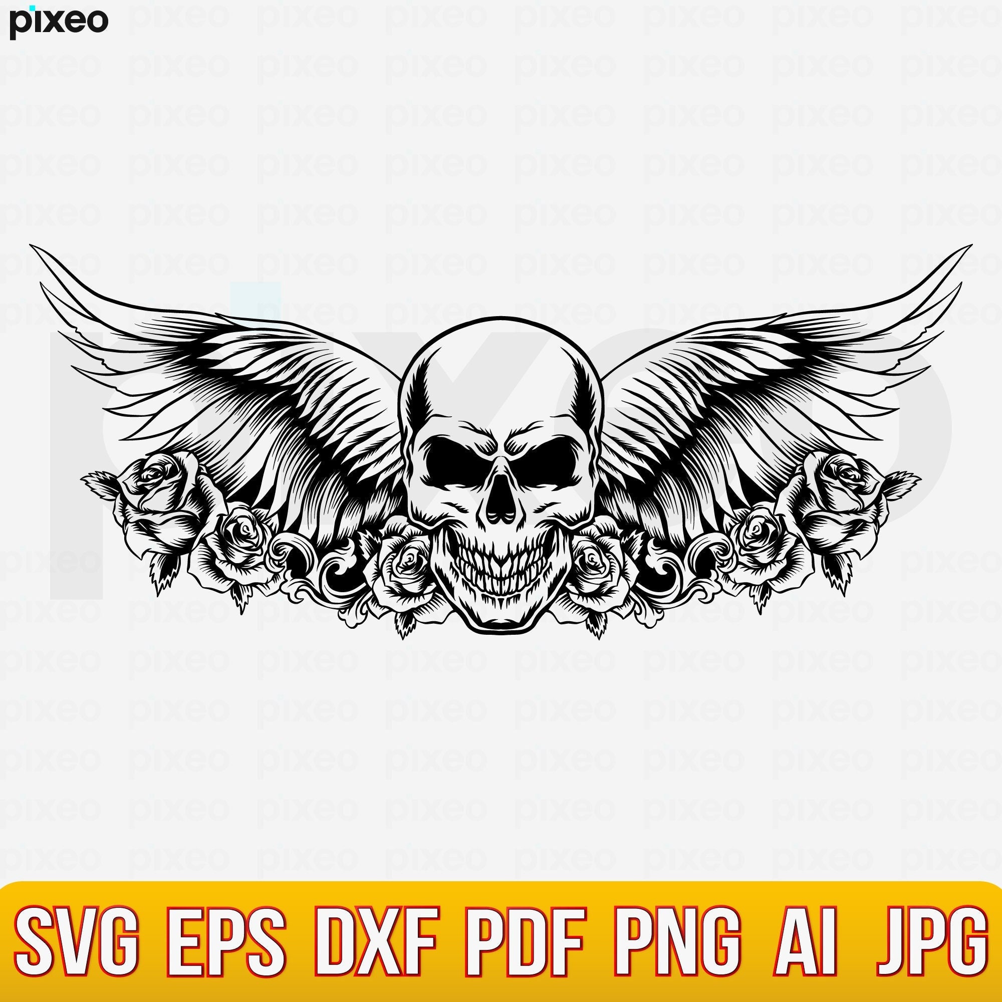Skull With Wings SVG Skull With Flowers SVG Skull SVG Skull - Etsy