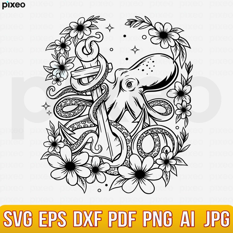 Octopus With Flowers Svg Octopus Svg Octopus Flower Svg - Etsy