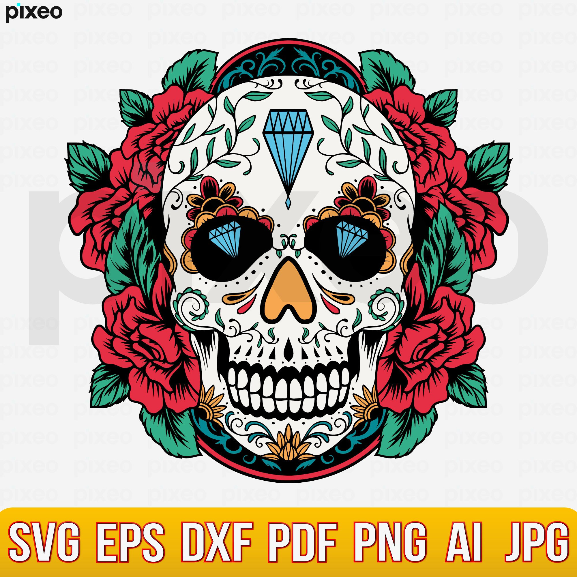 Sugar Skull Svg Day of the Dead Svg Dia De Los Muertos Svg - Etsy