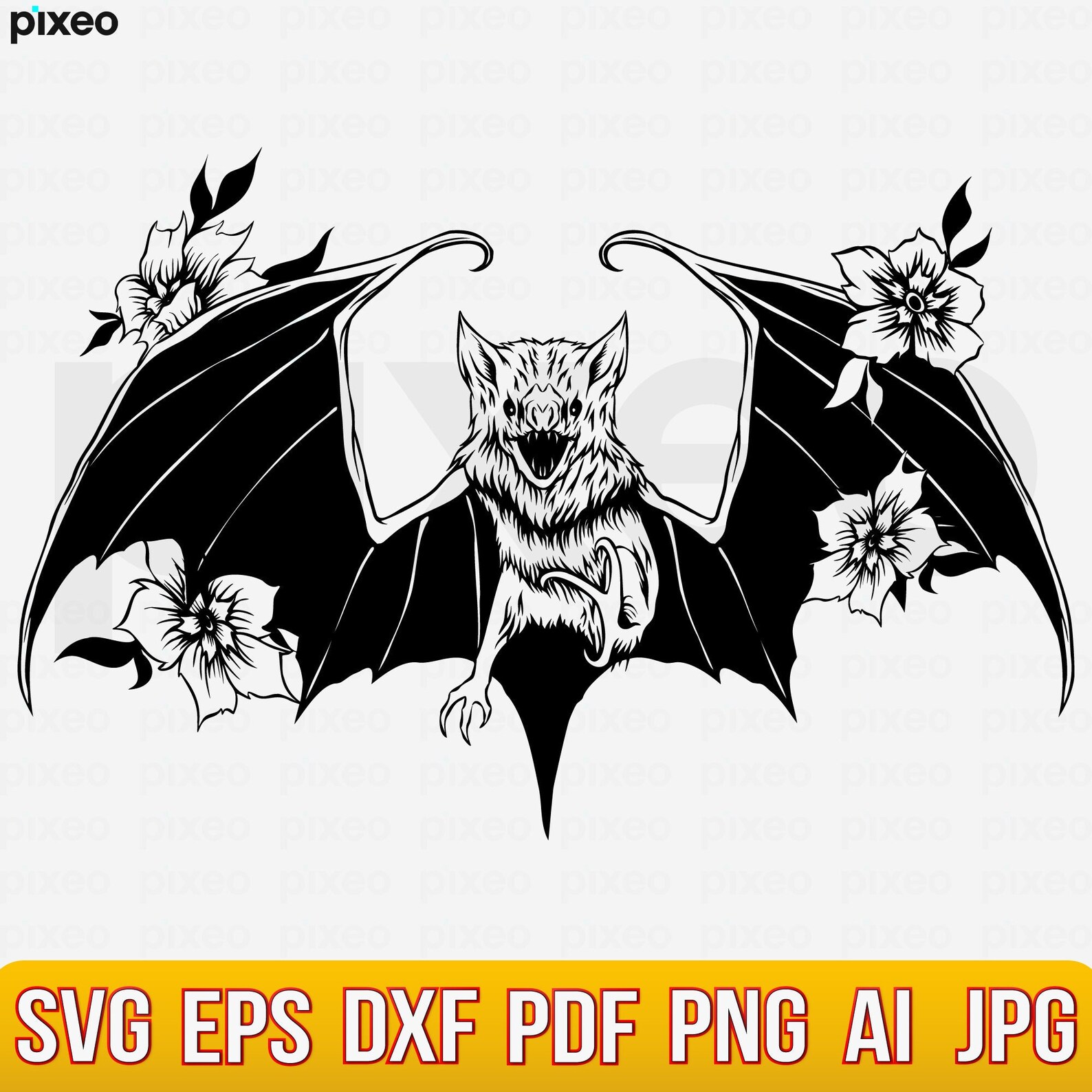 Bat With Flowers Svg Bat Svg Bat Flower Svg Bat Wings Svg - Etsy
