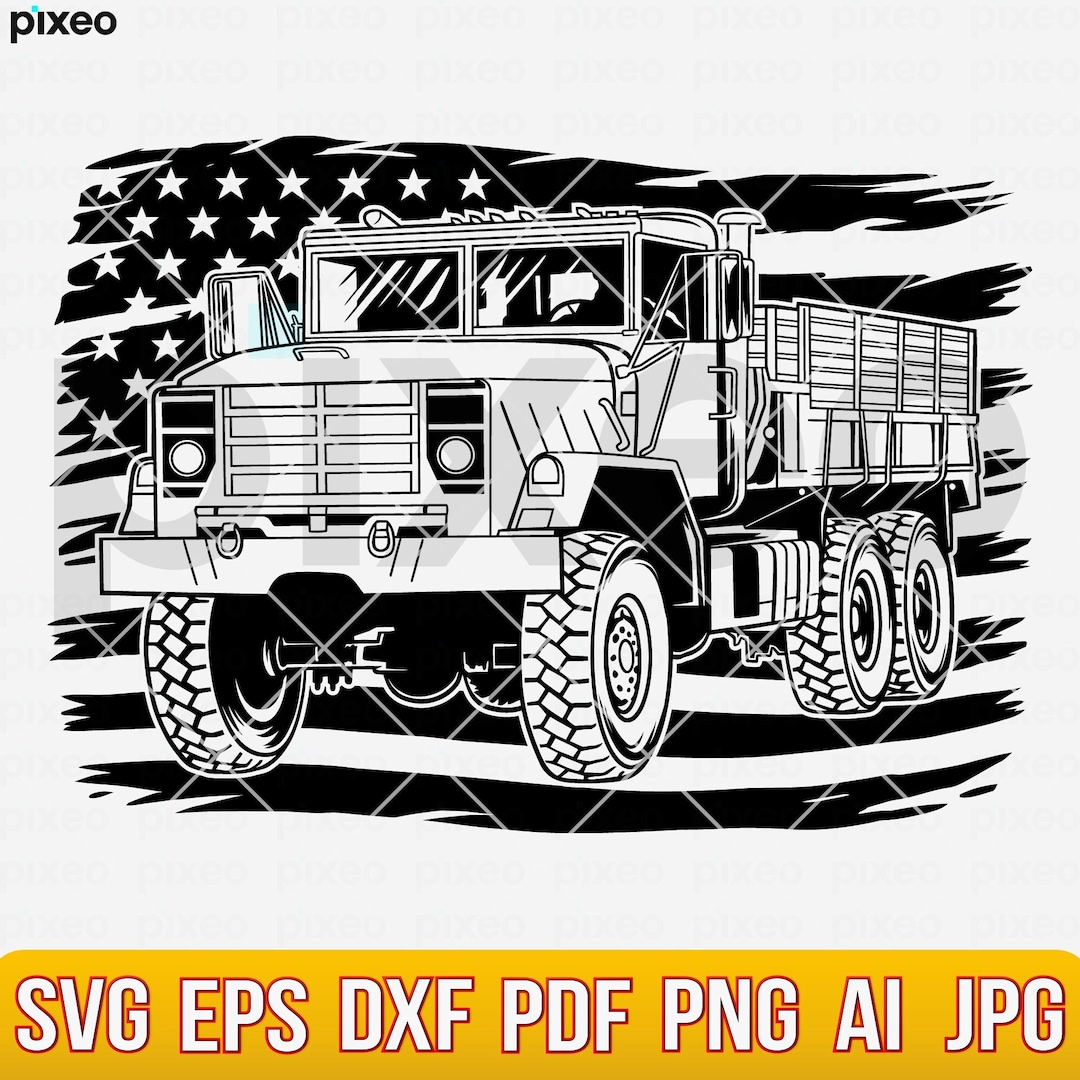 Military Truck With Flag Svg, Truck Svg, Big Truck Clipart, Truck Svg ...