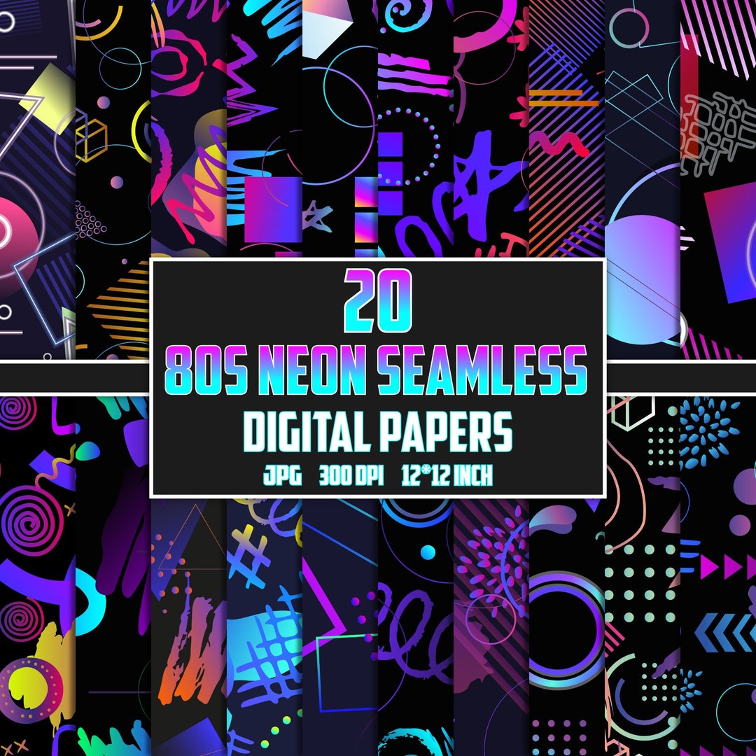 80's Neon Digital Paper, Eighties Nineties Digital Paper, 80s Seamless ...