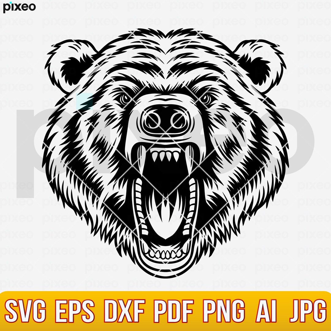 Bear Svg, Bear Face Svg, Bear Head Svg, Bear Face Clipart, Grizzly Bear ...