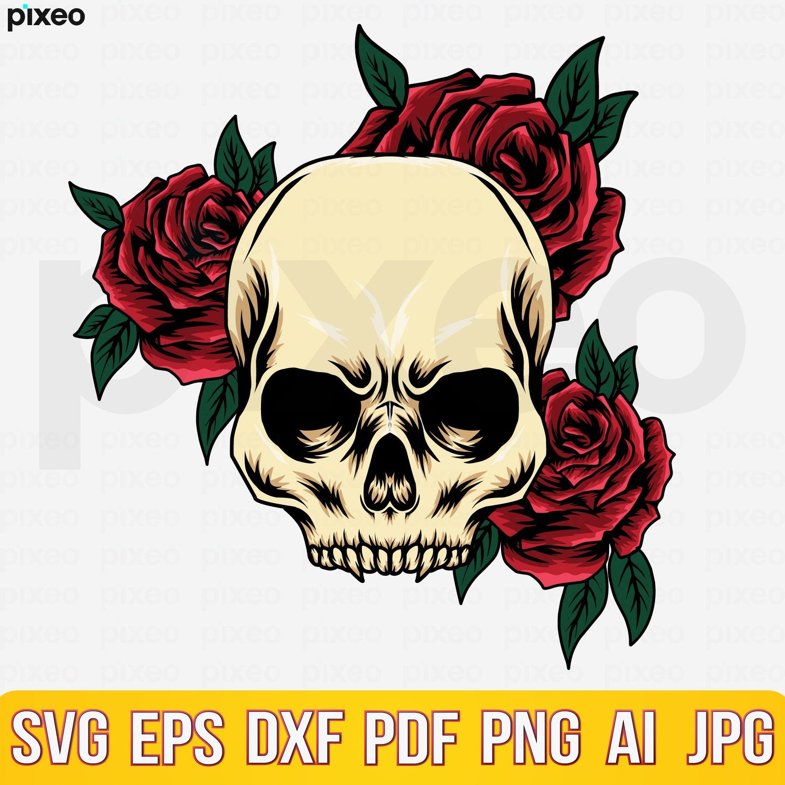 Skull and Roses SVG Skull With Flowers SVG Skull SVG Skull | Etsy