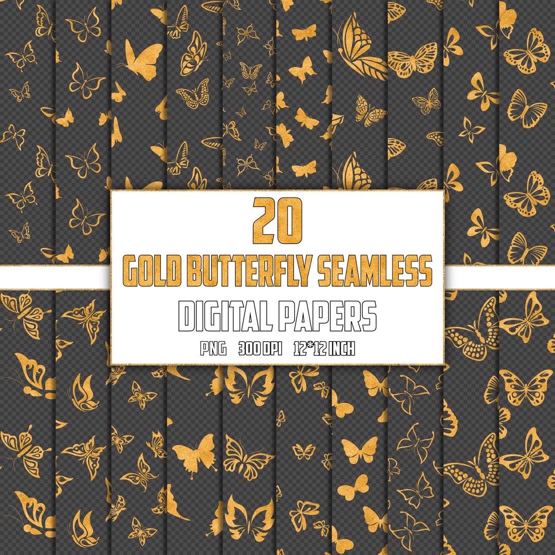 Gold Butterfly Seamless Pattern, Gold Butterfly Digital Paper ...