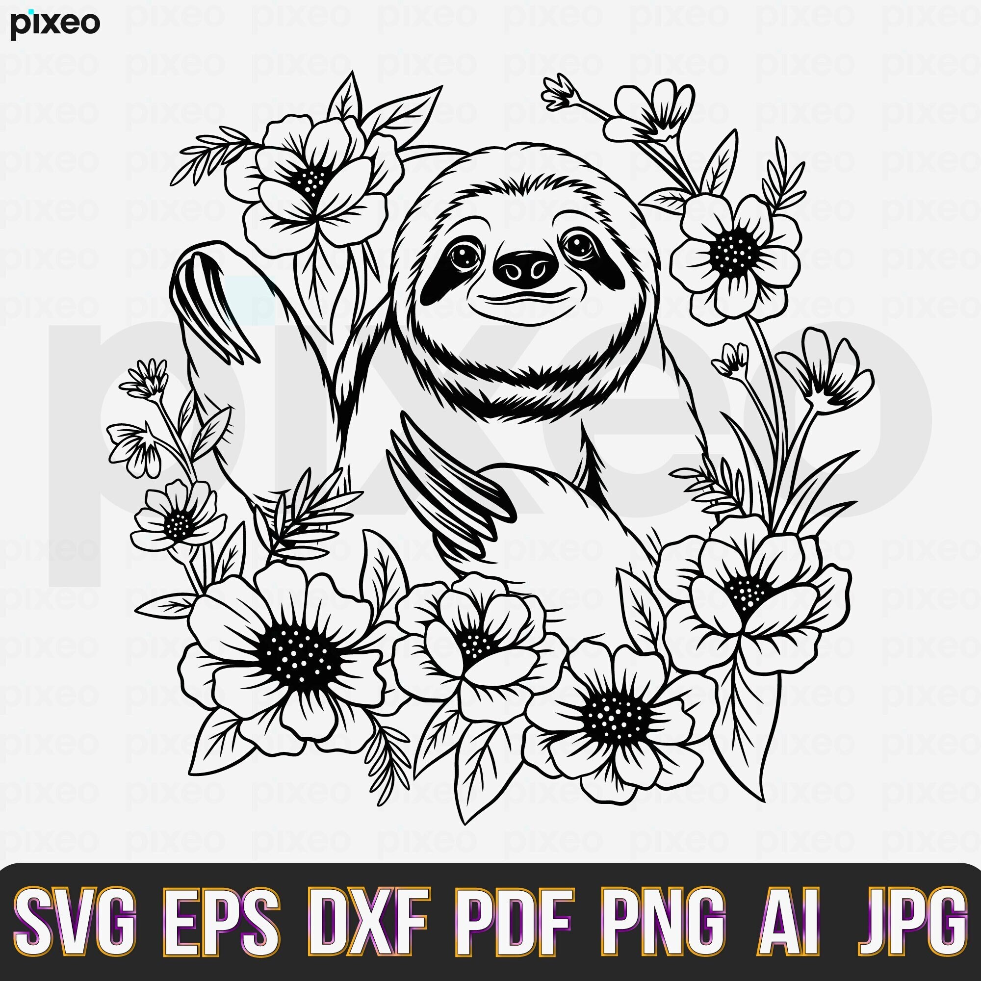 Sloth With Flowers Svg Sloth Svg Sloth Flower Svg Sloth - Etsy Australia