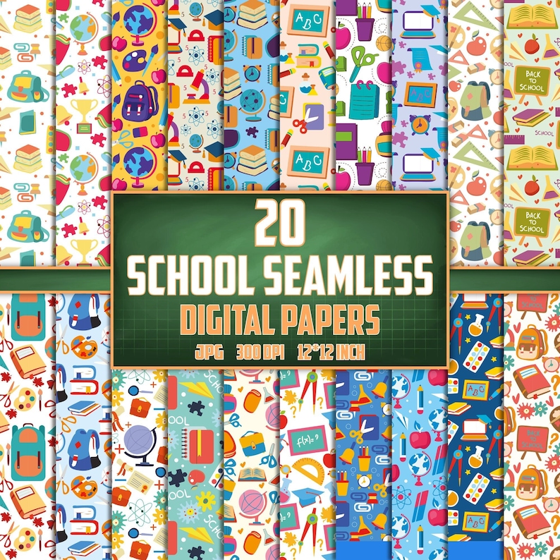 School Digital Papers School Pattern School Seamless - Etsy