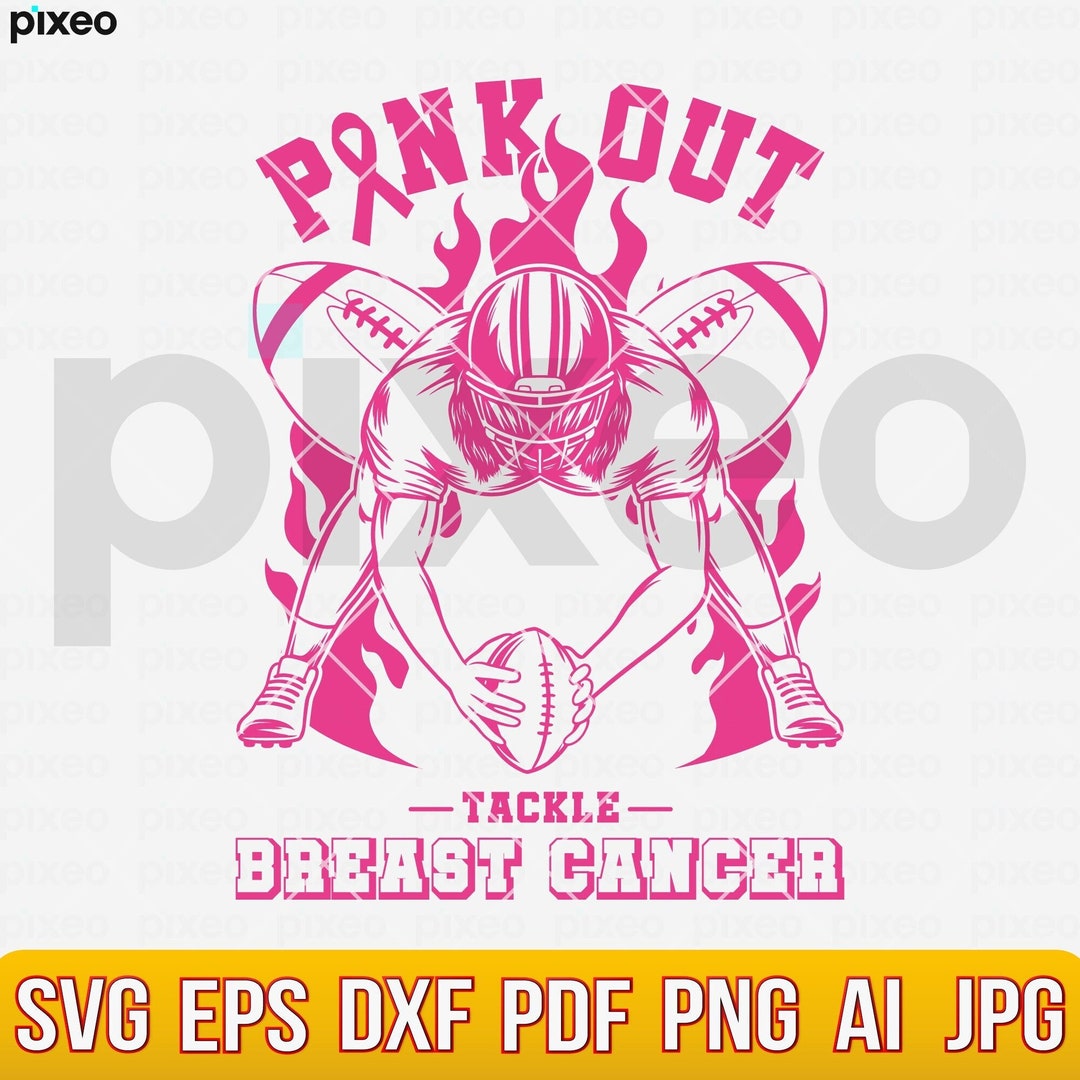 Pink Out Football Player SVG: Breast Cancer Awareness Clipart (digital ...