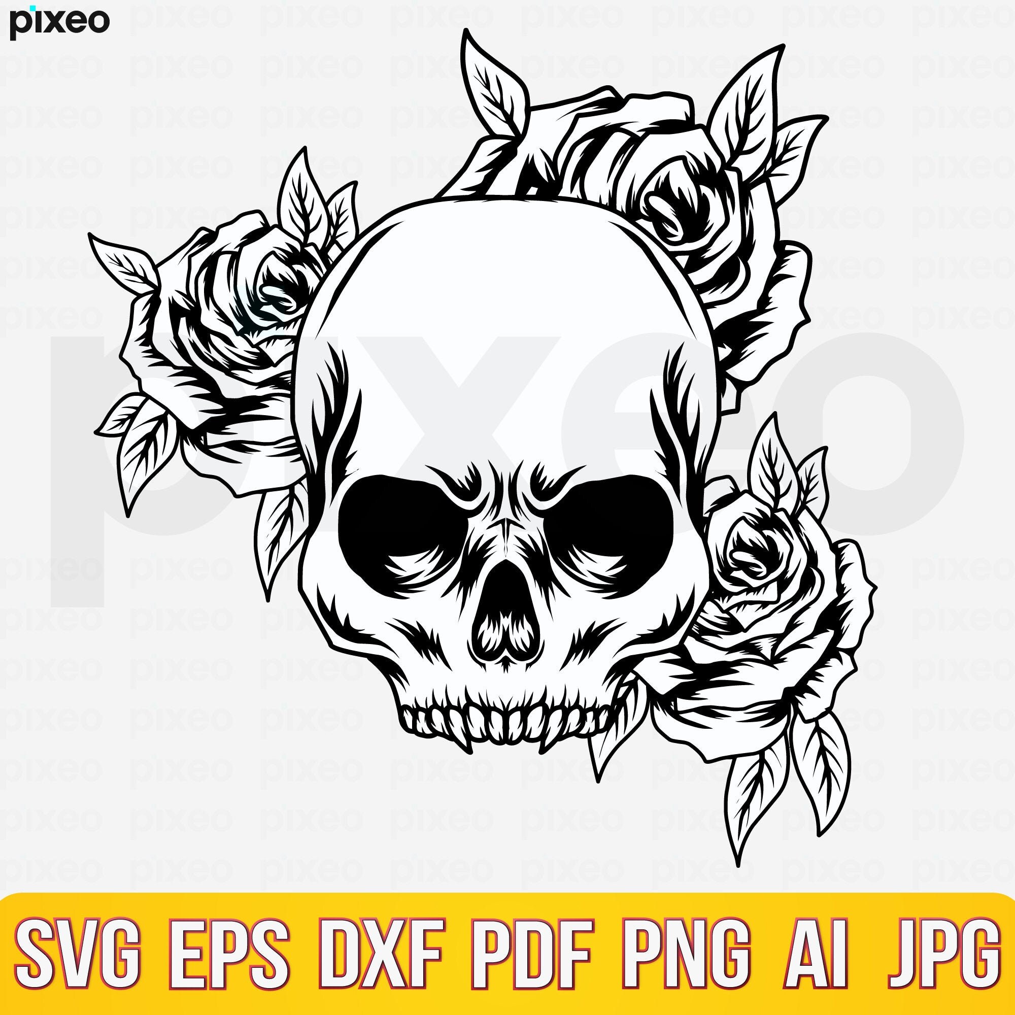 Skull and Roses SVG Skull With Flowers SVG Skull SVG Skull - Etsy