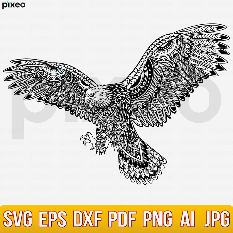 Eagle Mandala SVG: Zentangle Clipart, Vector Cut File (digital Download ...