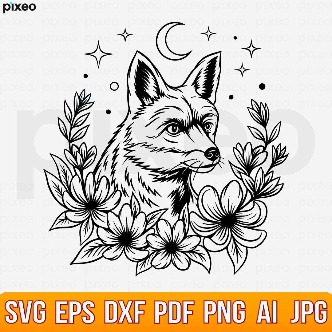 Fox With Flowers Svg, Fox Svg, Fox Flower Svg, Fox Head Svg, Fox ...