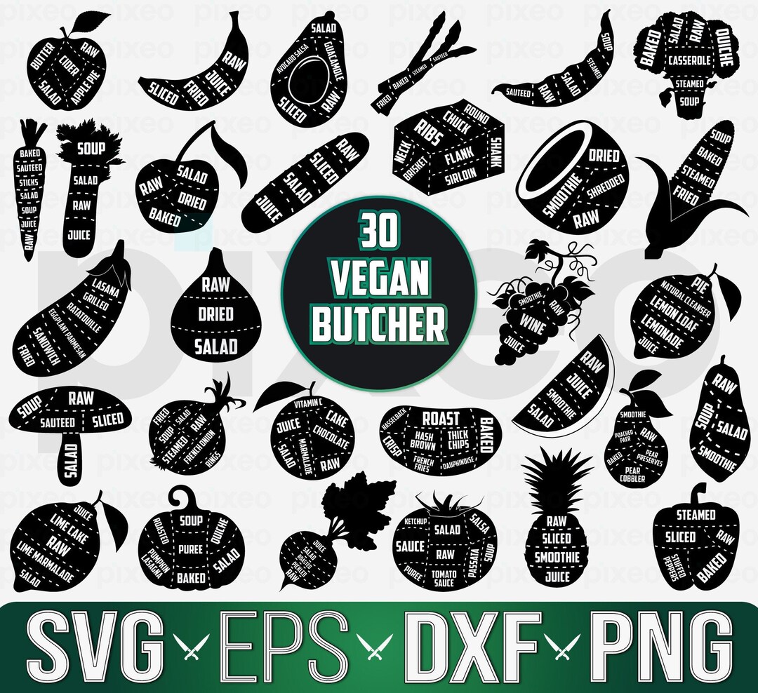 Vegan Butcher Diagram SVG: Vegetable Kitchen Art (digital Download) - Etsy