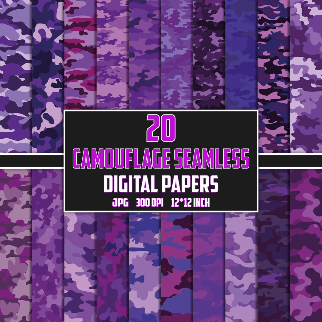 Purple Camouflage Digital Paper, Camouflage Seamless Patterns ...