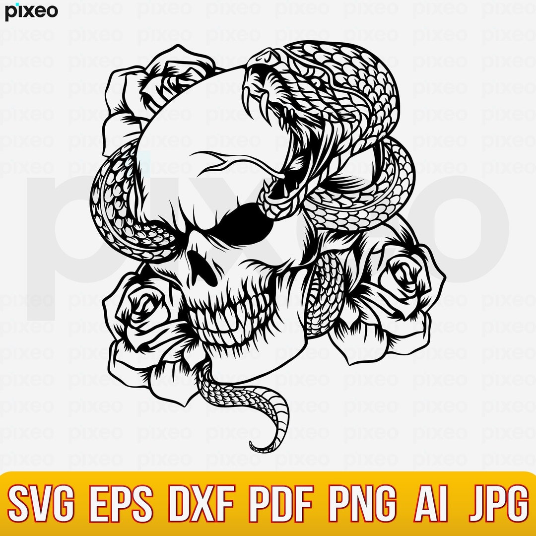 Skull Snake Svg, Floral Snake Skull Svg, Skull Svg, Snake Svg, Flower ...