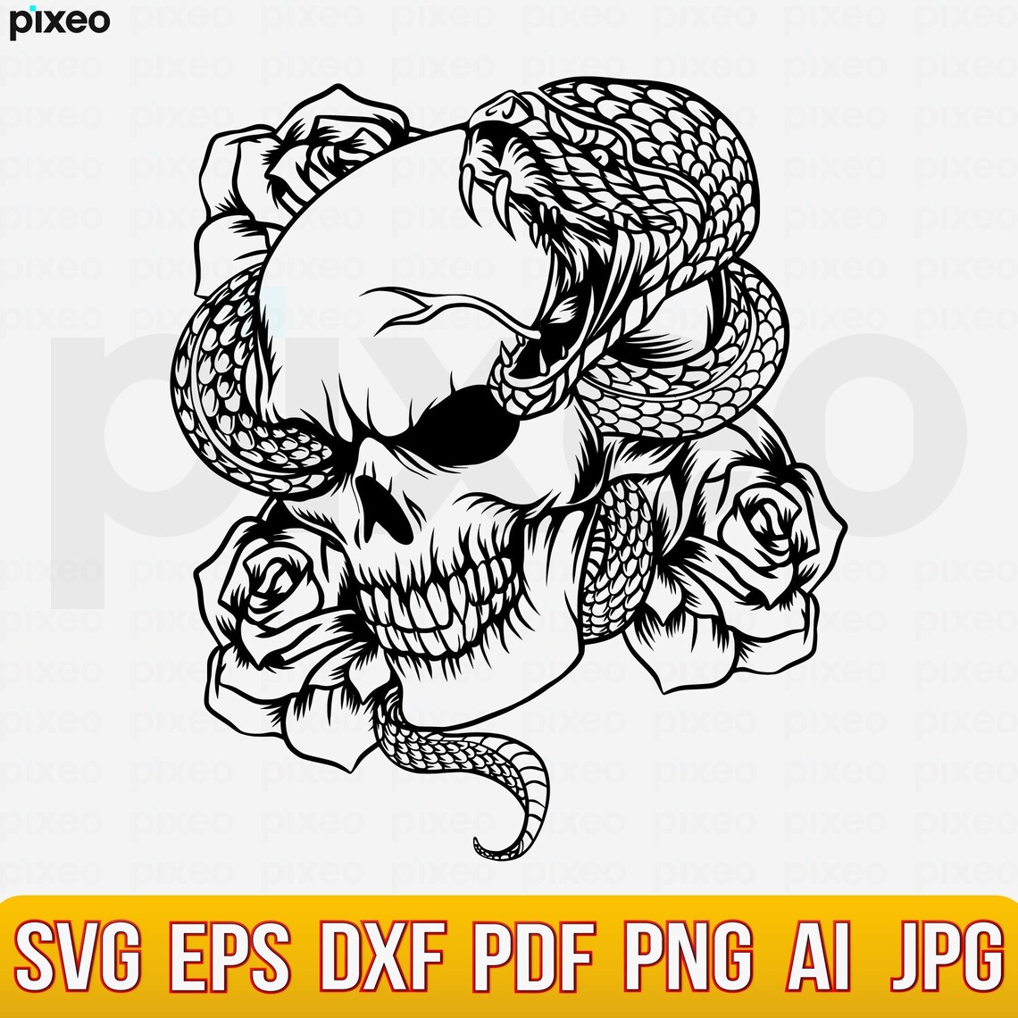Skull Snake Svg Floral Snake Skull Svg Skull Svg Snake Svg - Etsy