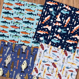 Fishing Digital Papers: Unique Fisherman Clipart & Patterns (digital ...
