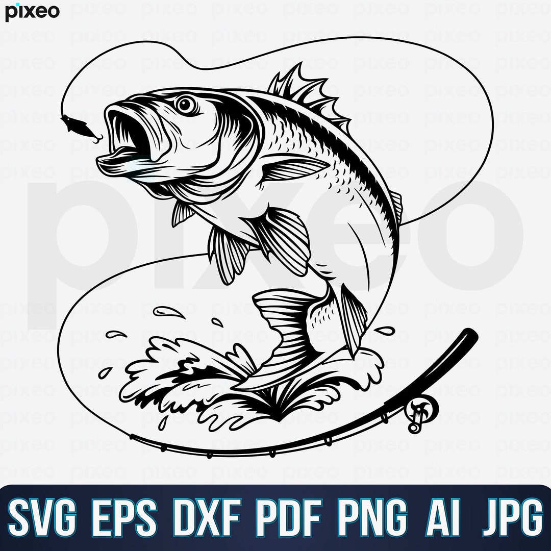 Sea Bass Fishing SVG: Vector Clipart, Cricut Cut File - Etsy