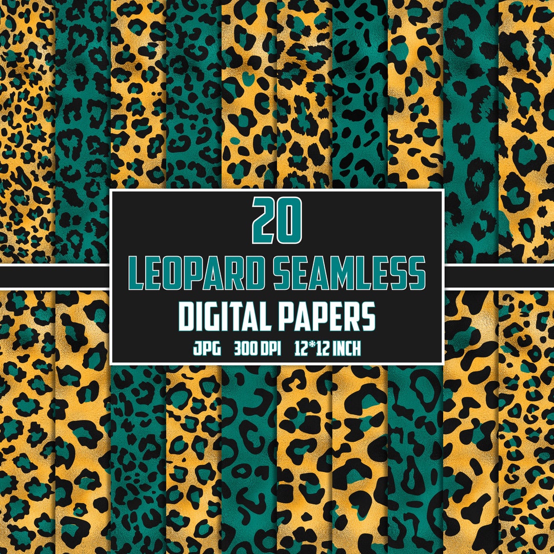 Teal Gold Leopard Digital Paper, Leopard Seamless Pattern, Leopard ...