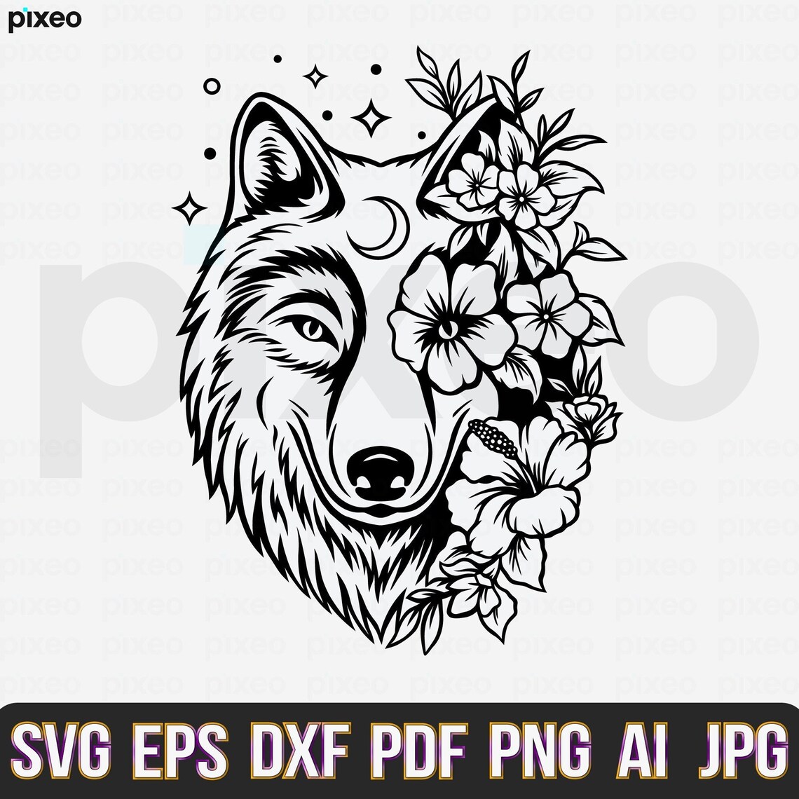 Wolf With Flowers Svg Wolf Svg Wolf Flower Svg Wolf Head | Etsy