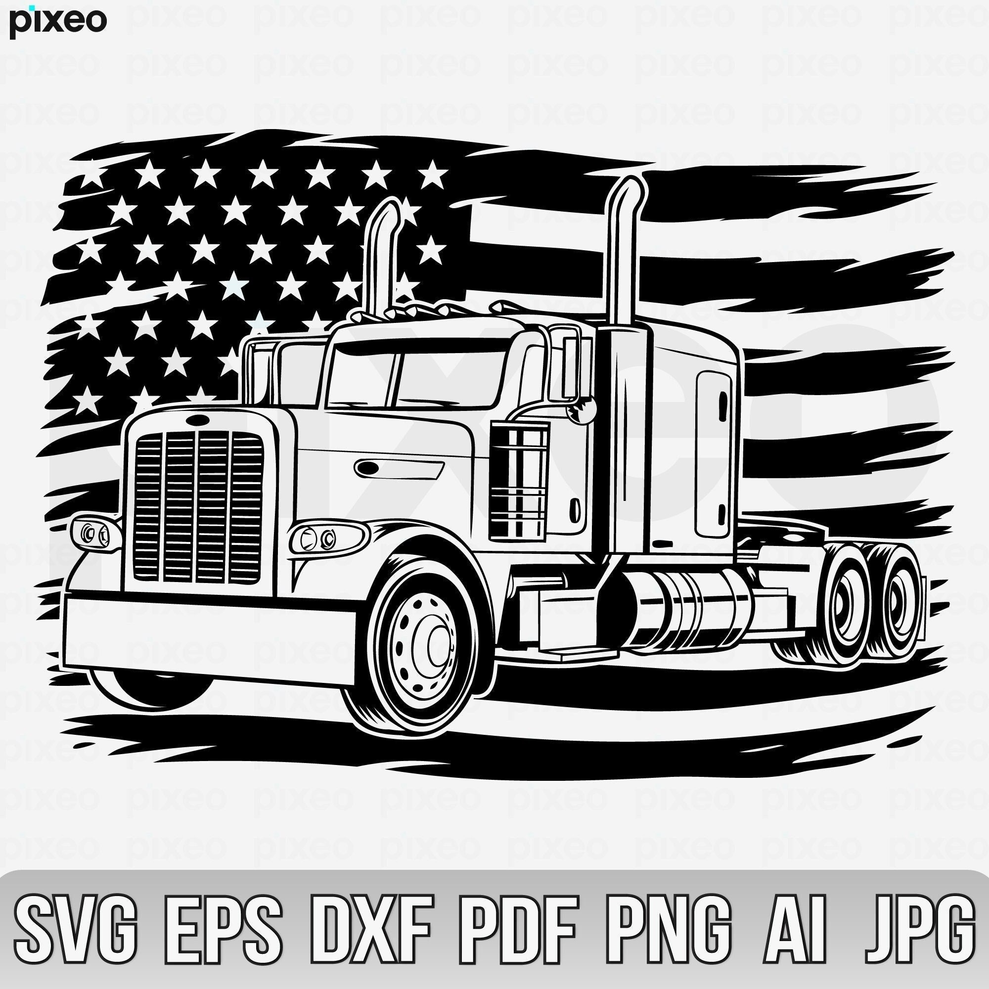 Semi Truck With Flag Svg Semi Truck Svg Truck Svg Big Truck - Etsy