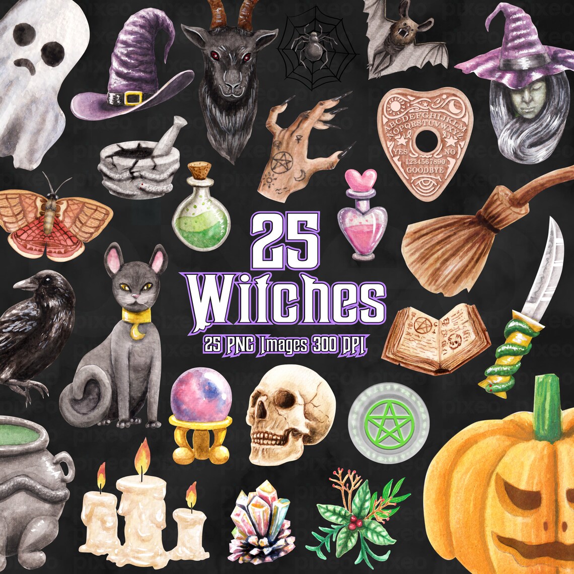 Witch Watercolor Witch Clipart Halloween Watercolor - Etsy