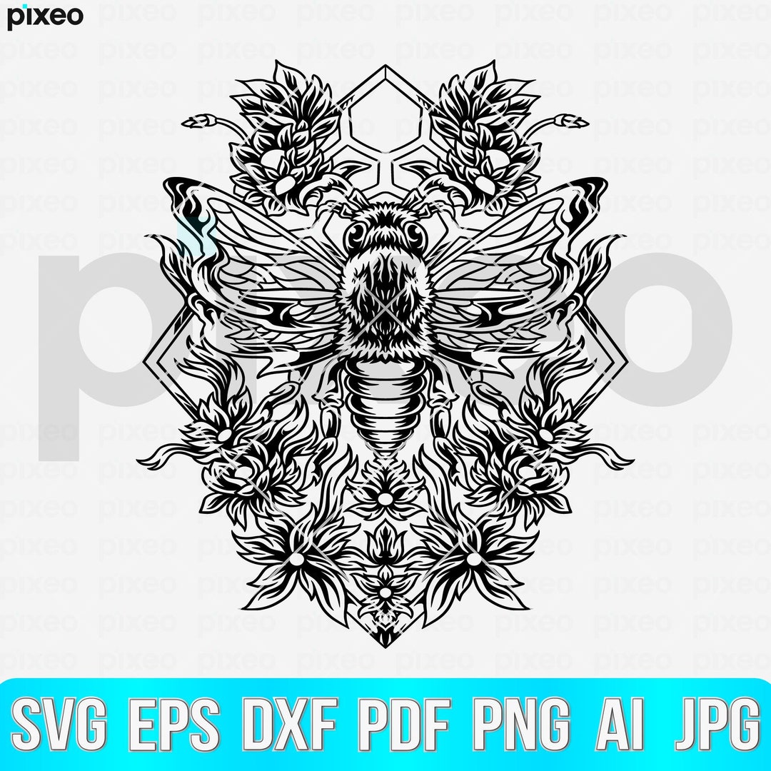 Bee With Flowers SVG – Queen Bee Clipart for Cricut, Honey Bee Cut File ...