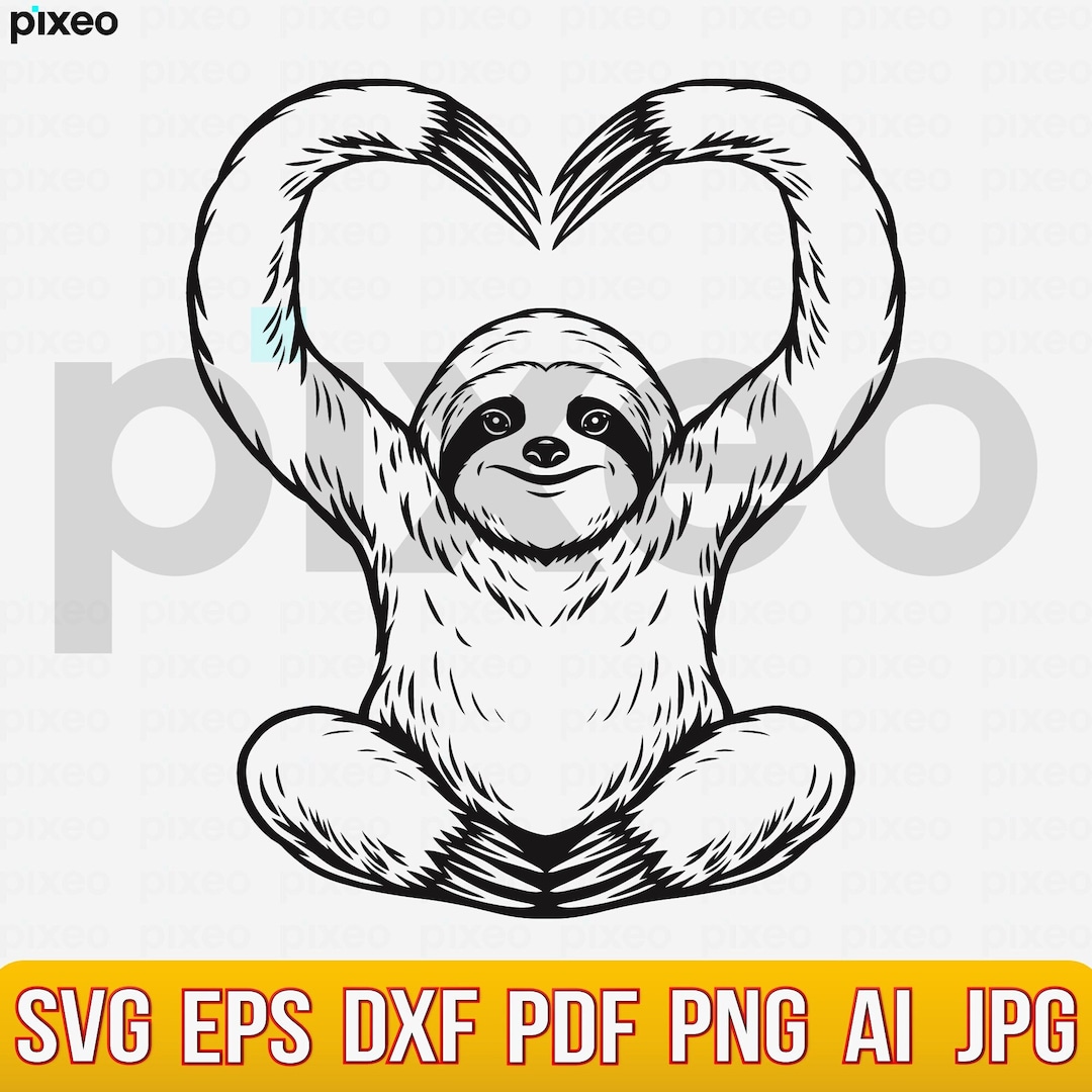 Happy Sloth Making Heart Svg, Sloth Svg, Sloth Flower Svg, Sloth Head ...