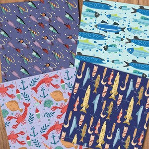 Fishing Digital Papers: Unique Fisherman Clipart & Patterns (digital ...