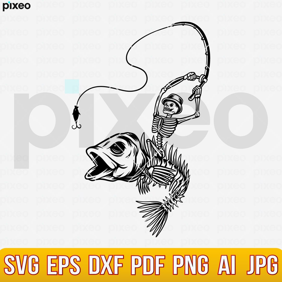 Fisherman Riding Fish Skeleton Svg, Skull Fisherman Svg, Skull Fishing ...