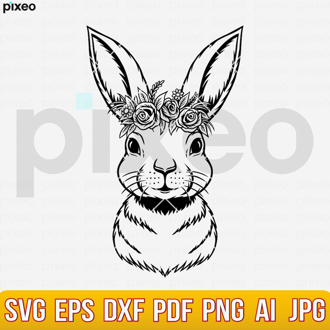 Bunny With Flowers Svg, Floral Bunny Svg, Rabbit Svg, Easter Bunny Svg ...