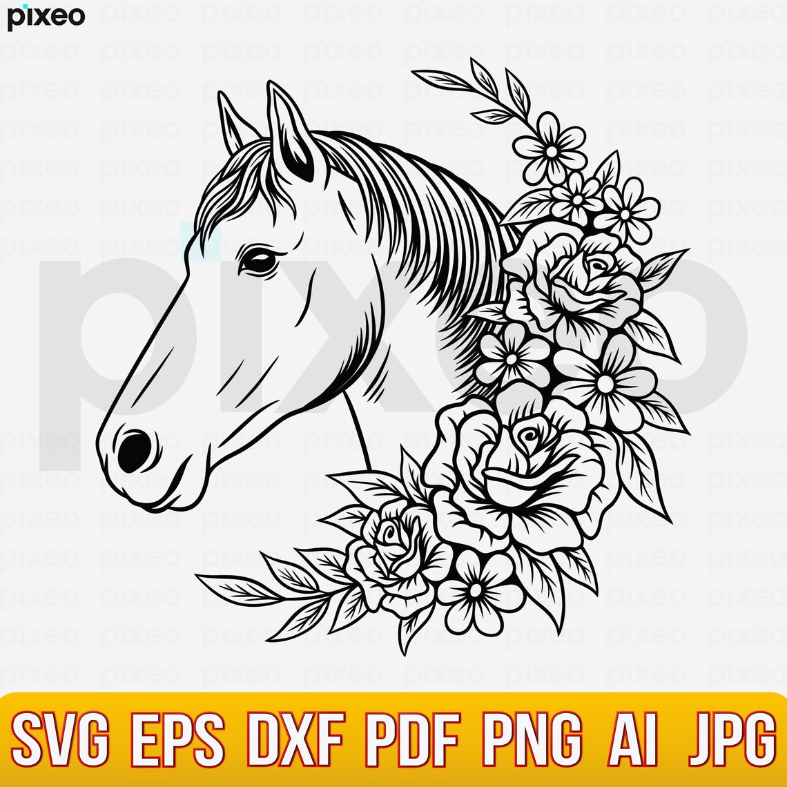 Horse With Flowers Svg Horse Svg Horse Flower Svg Horse - Etsy