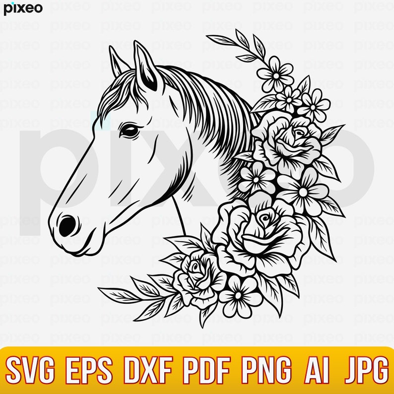 Horse With Flowers Svg Horse Svg Horse Flower Svg Horse - Etsy