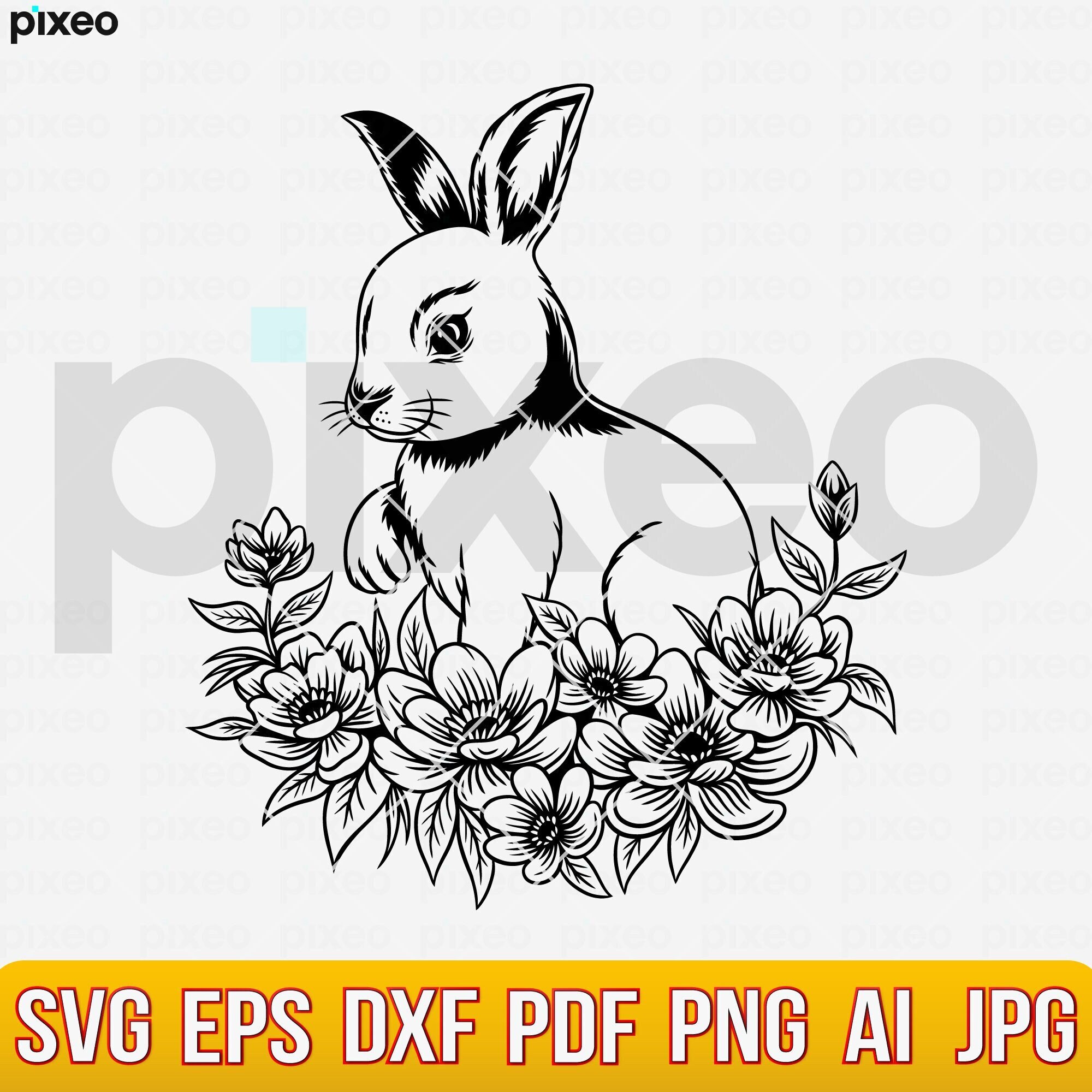 Bunny With Flowers Svg, Floral Bunny Svg, Rabbit Svg, Easter Bunny Svg ...