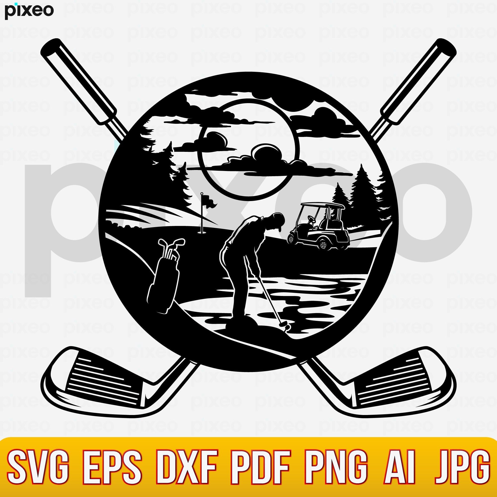 Golf SVG: Name Frame, Ball, Clubs Clipart - Cricut Vector Cut File ...